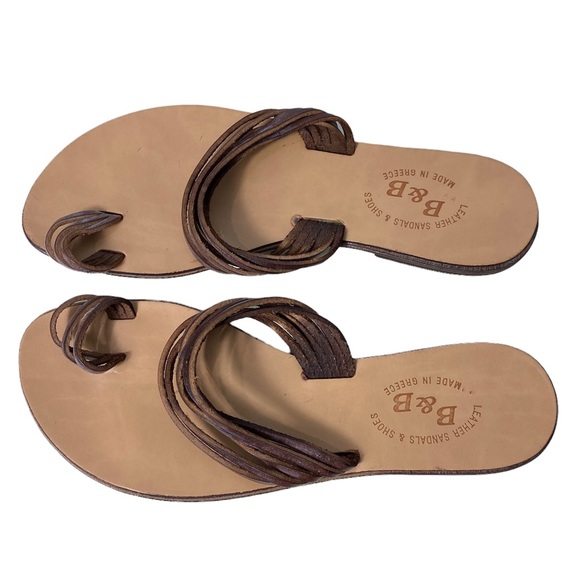 B & B | Shoes | New B B Made In Greece Leather Strapped Flats Flip ...